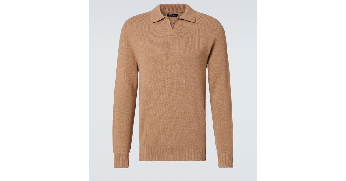 Thom Sweeney Cashmere Polo Sweater in Brown for Men | Lyst