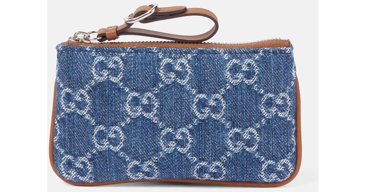 Gucci Gg Leather-Trimmed Denim Wallet in Blue | Lyst