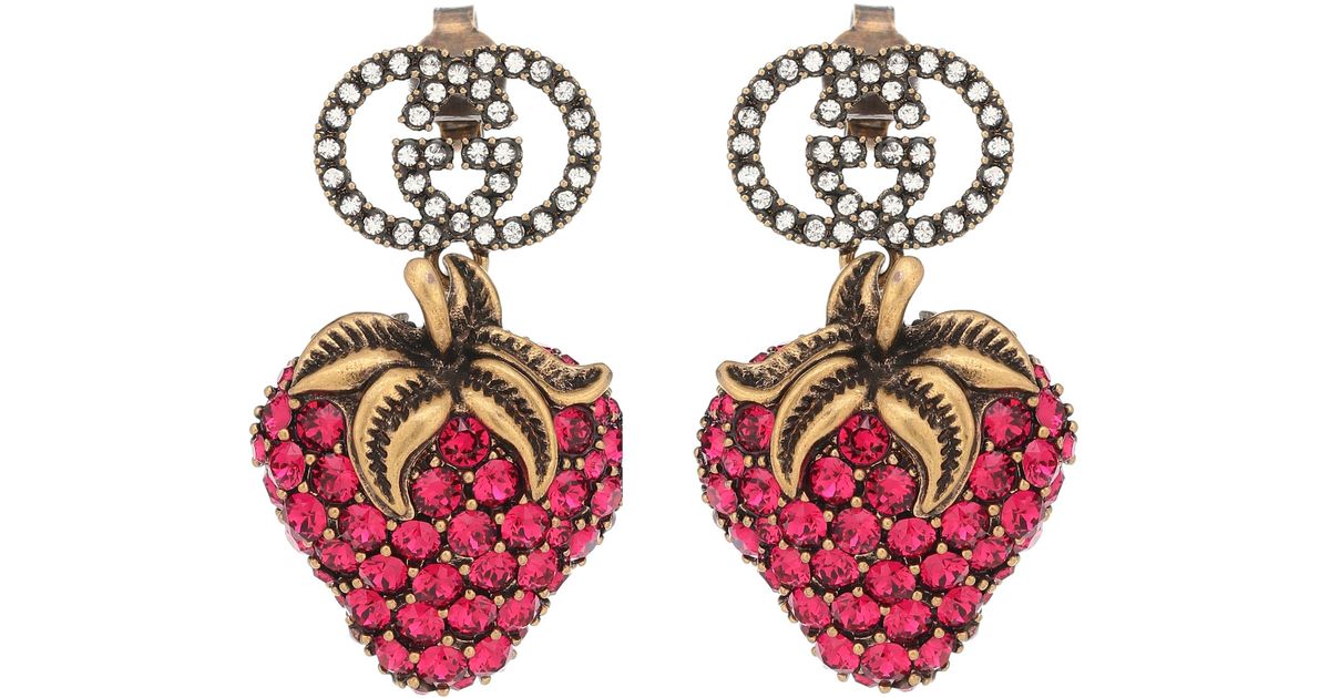 Gucci Strawberry Ring With Crystals in Red | Lyst