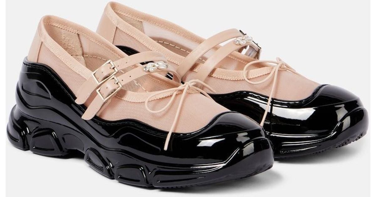 Simone Rocha Tracker Leather-Trimmed Mary Jane Flats in Black | Lyst