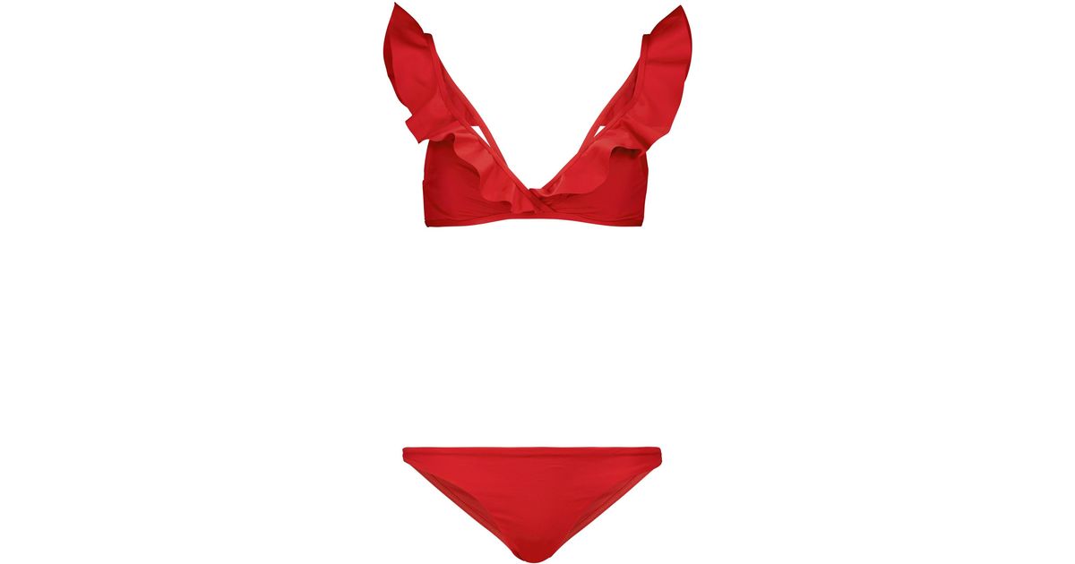 Zimmermann Synthetic Cassia Ruffle Trimmed Bikini In Red Lyst