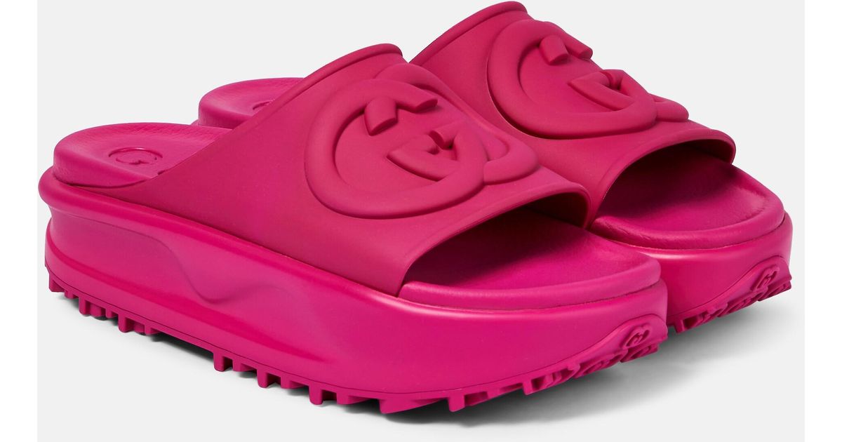 Gucci Interlocking G Slide Sandal in Pink | Lyst