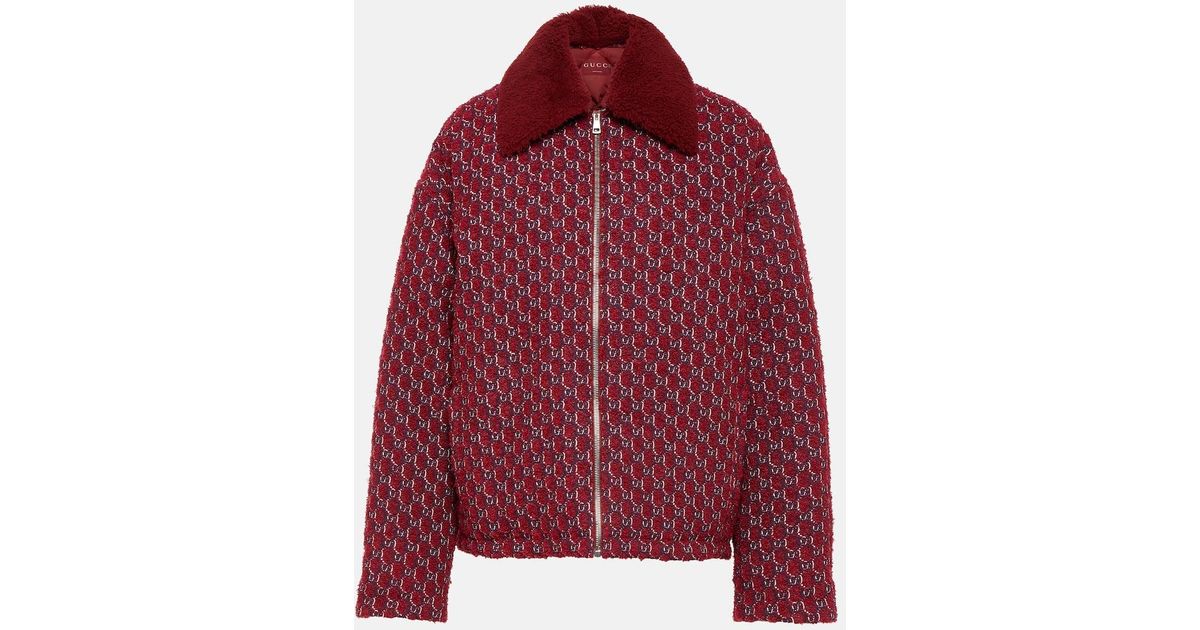 Gucci Gg Shadow Wool-Blend Boucle Bomber Jacket in Red | Lyst