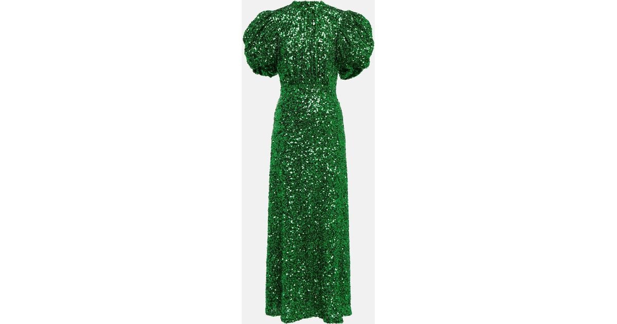 ROTATE BIRGER CHRISTENSEN Sequined Puff-sleeve Maxi Dress in Green | Lyst