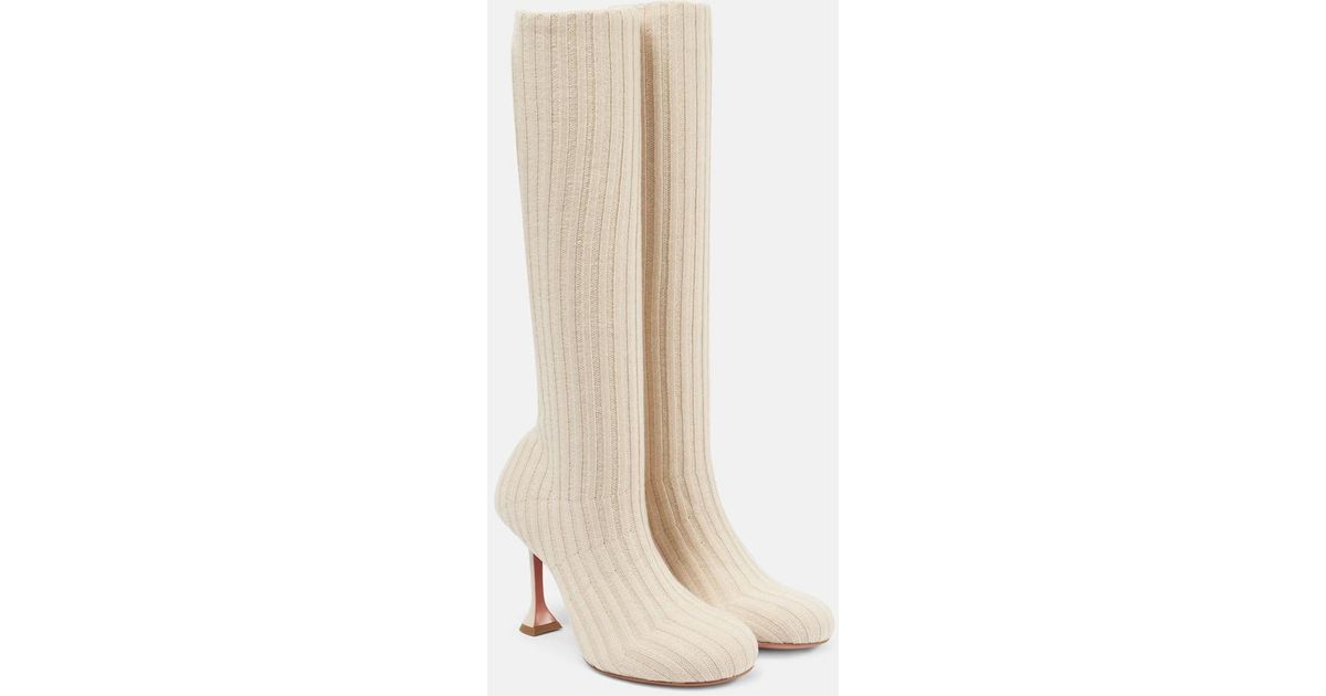 AMINA MUADDI Veneda 95 Stretch Ribbed-Knit Knee Boots in White | Lyst