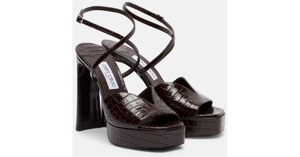 Jimmy Choo Karli 125 Croc-Effect Platform Sandals in Black | Lyst