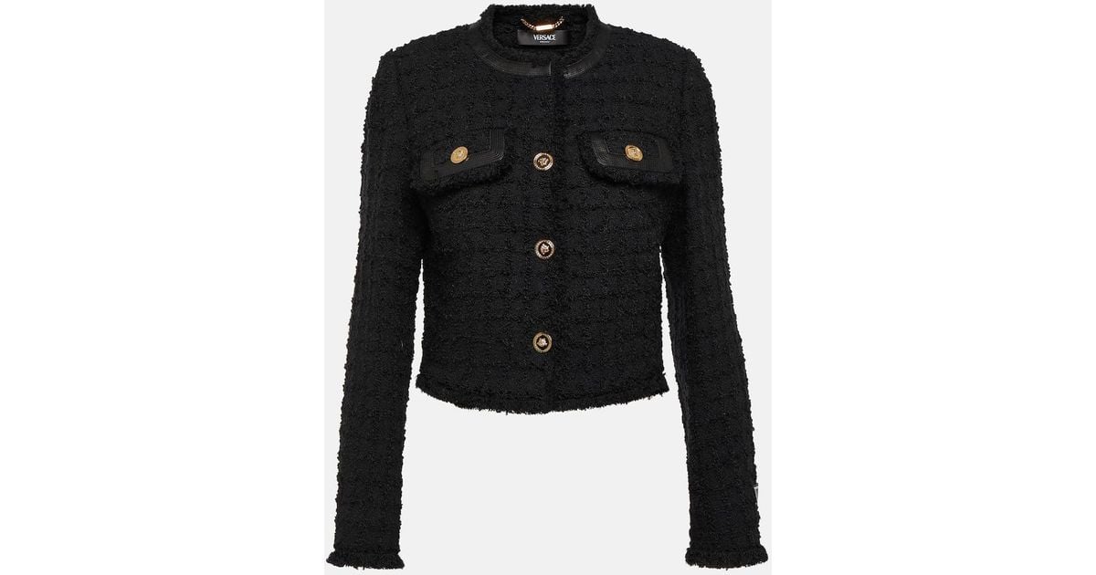 Versace Cropped Boucle Jacket in Black | Lyst