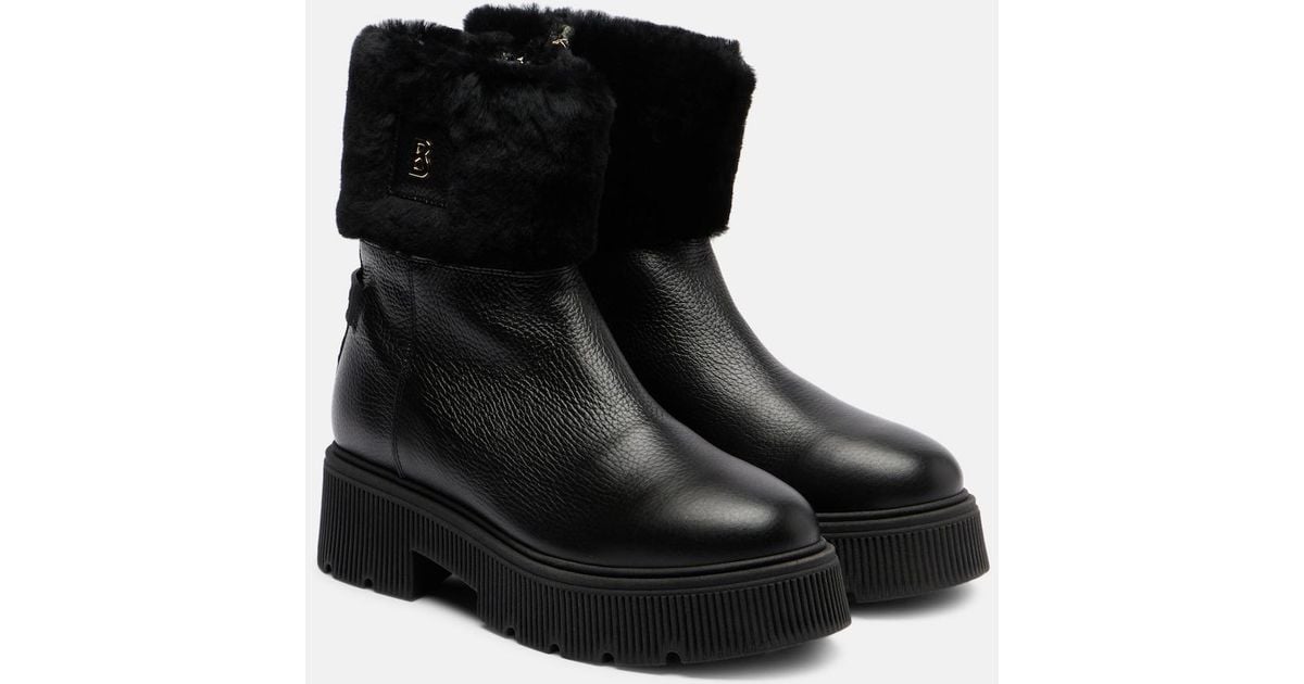 Bogner Turin 6 Shearling-Trimmed Textured-Leather Ankle Boots in Black ...