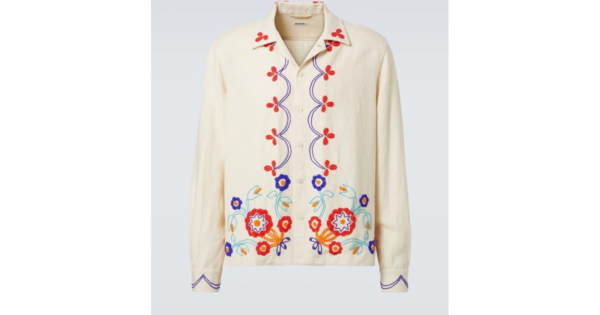 Bode Garden Party Beaded Linen Shirt in White for Men | Lyst