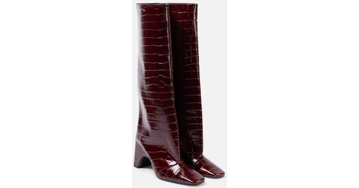 Coperni Bridge Croc-Effect Leather Knee-High Boots in Red | Lyst