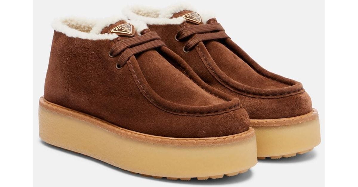 Prada Suede Platform Desert Boots in Brown | Lyst UK
