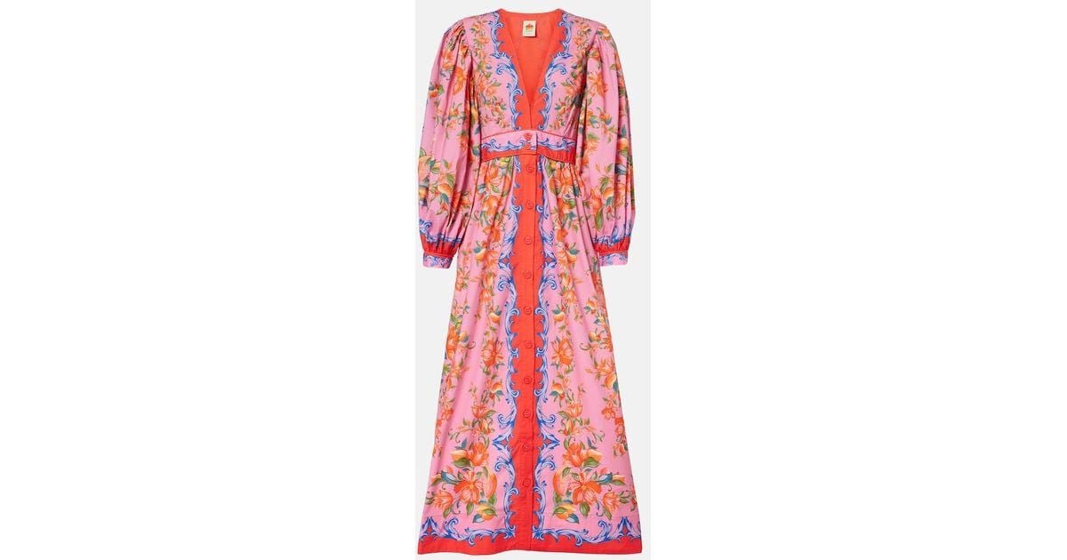 FARM Rio Sicily Flowers Cotton Shirt Dress in Red | Lyst