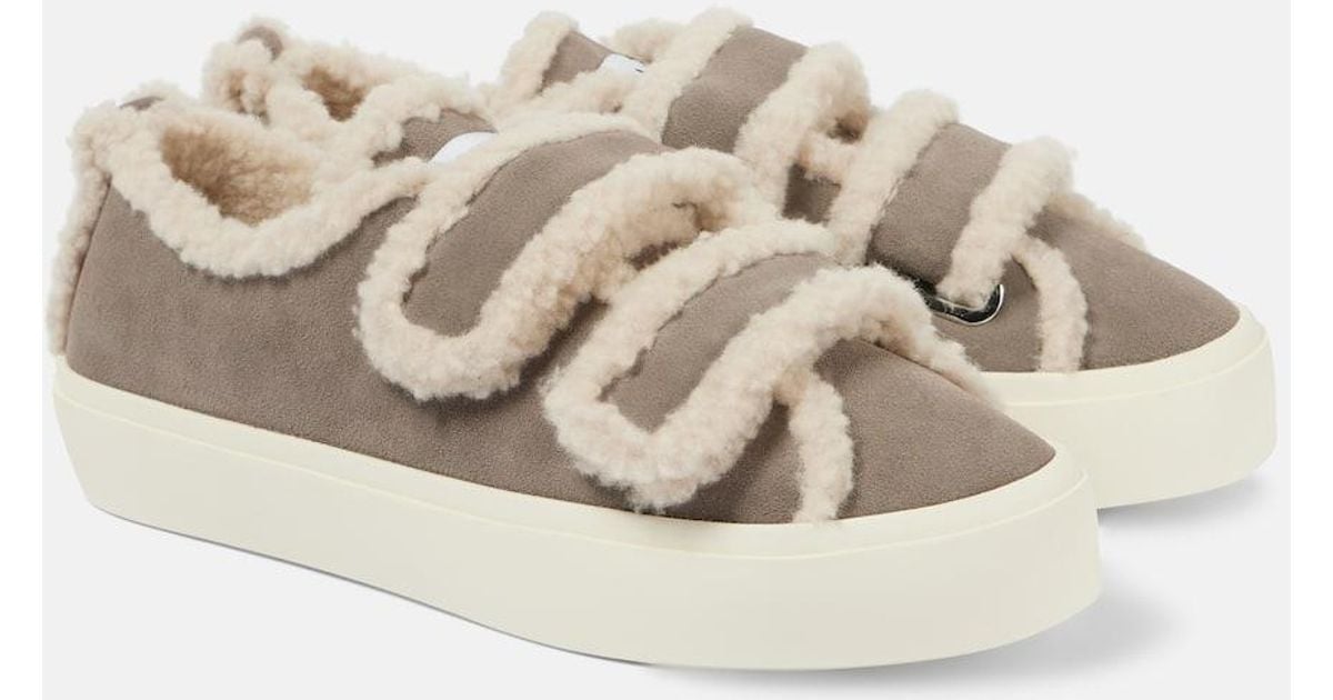 Inuikii Shearling-Trimmed Suede Sneakers in Gray | Lyst