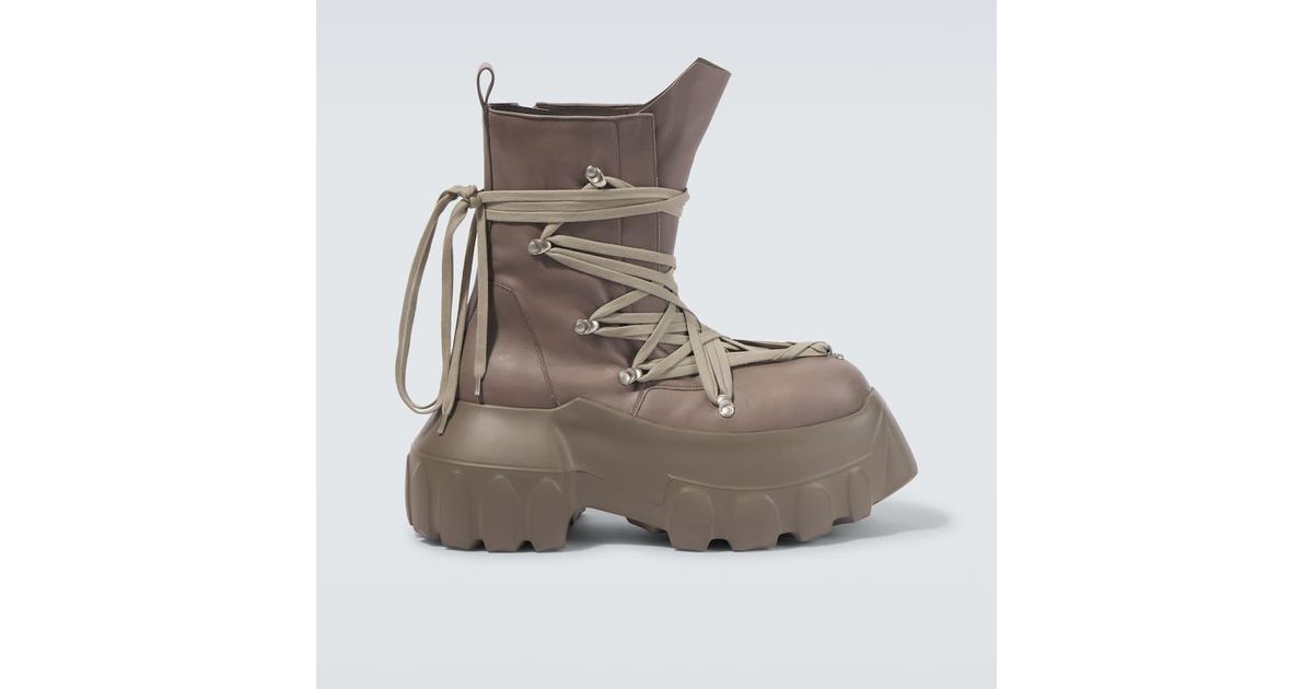 Rick Owens Megalaced Mega Tractor Leather Combat Boots in Brown for Men ...