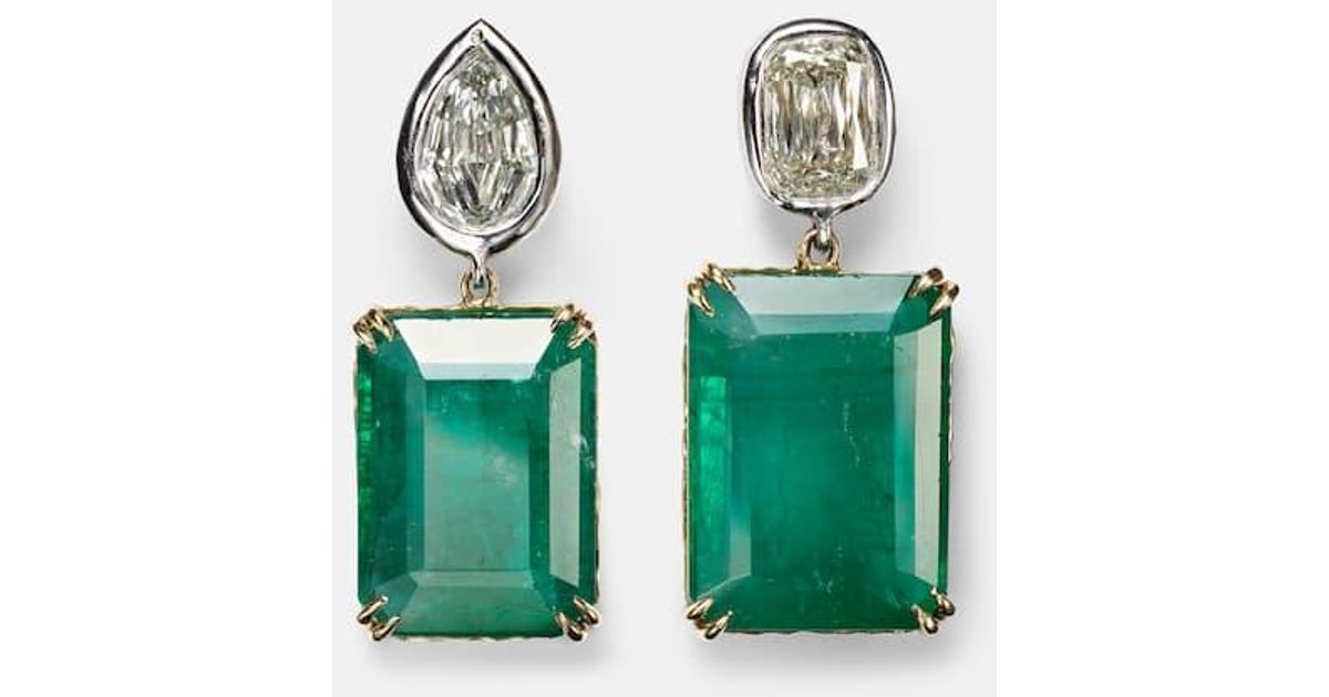 Octavia Elizabeth Tribute 18kt Gold Earrings With Emeralds And Diamonds ...
