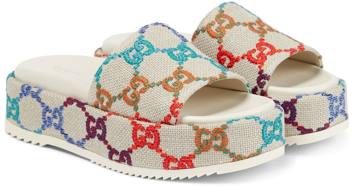 Gucci GG Canvas Platform Slides in White | Lyst Canada