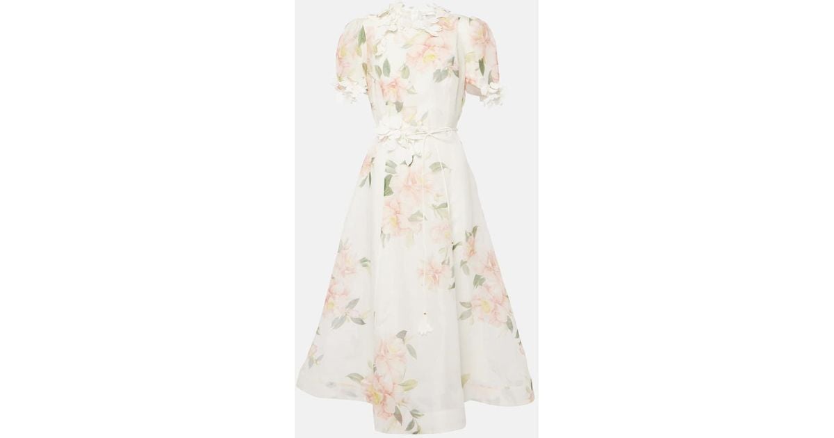 Zimmermann Natura Liftoff Linen And Silk Organza Midi Dress in Natural | Lyst