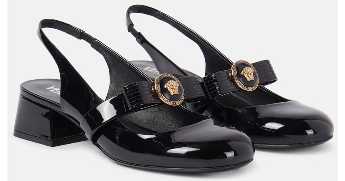 Versace Gianni Ribbon Patent Leather Slingback Pumps in Black | Lyst