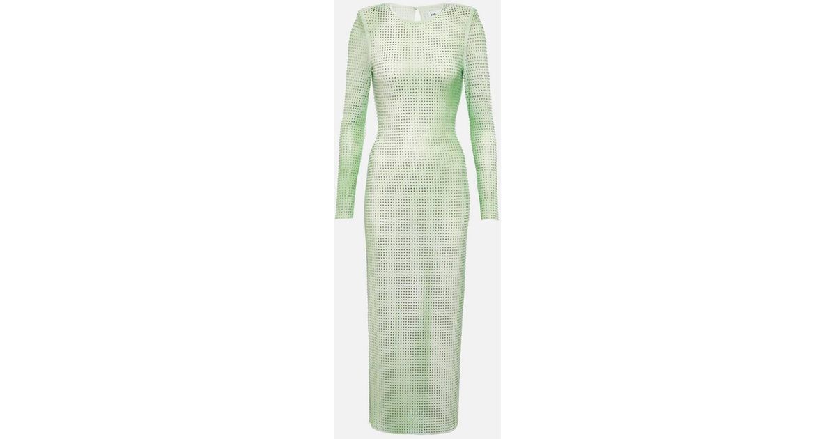 Self-Portrait Embellished Mesh Midi Dress in Green | Lyst