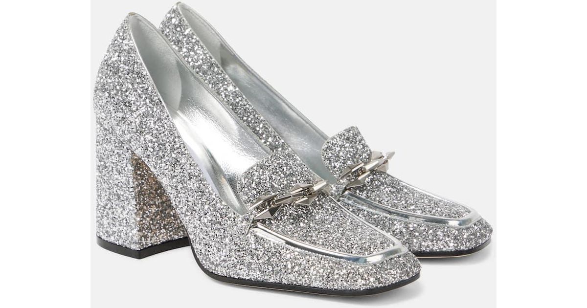 Jimmy Choo Diamond Tilda 85 Glitter Loafer Pumps in Metallic | Lyst