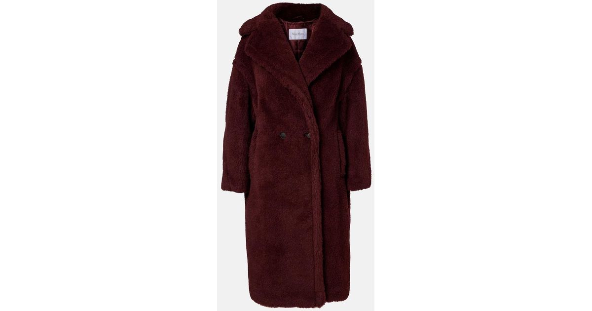 Max Mara Teddy Bear Icon Alpaca Wool, Wool, And Silk Coat in Red | Lyst