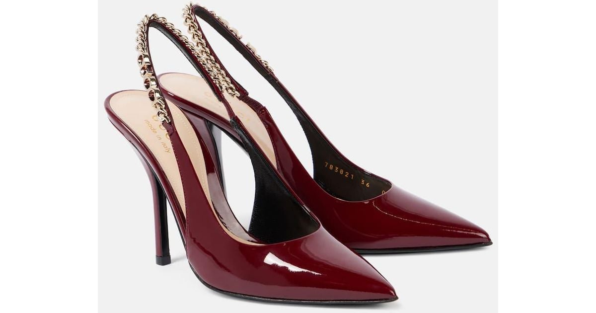 Gucci Signoria Patent Leather Slingback Pumps in Red | Lyst