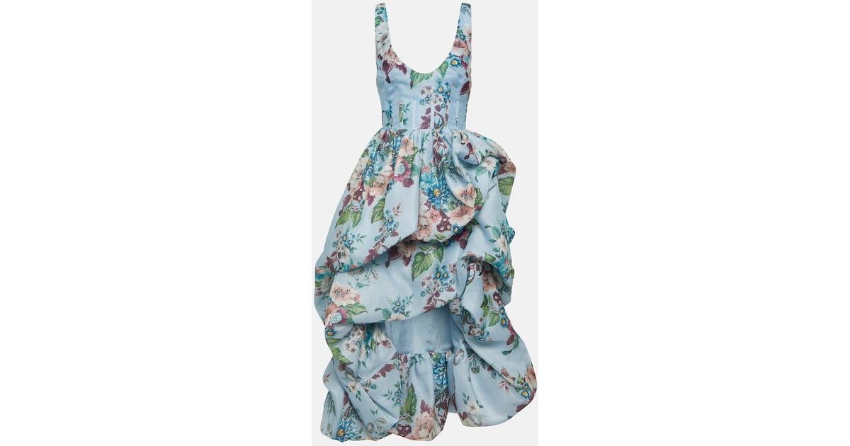 Zimmermann Matchmaker Floral Linen And Silk Midi Dress in Blue | Lyst