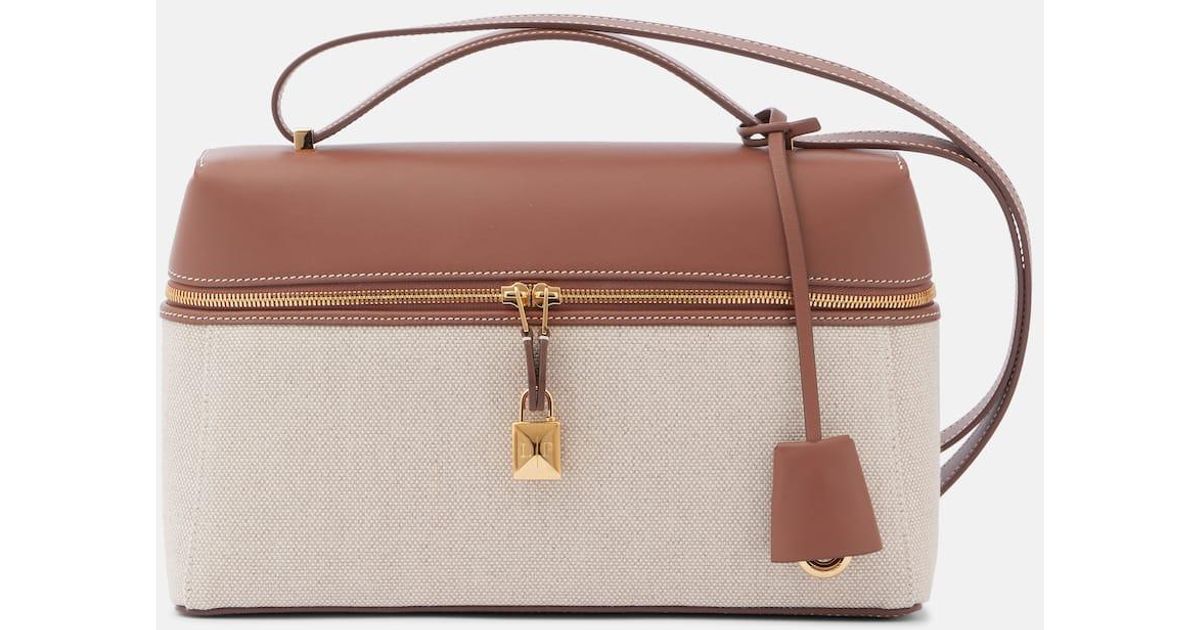 Loro Piana Extra L27 Leather And Canvas Crossbody Bag in Brown | Lyst