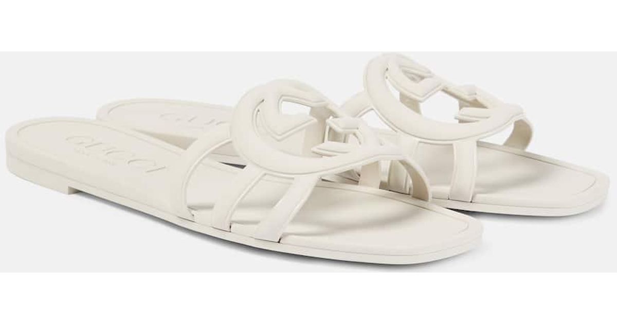 Gucci Interlocking G Slide Sandal in White | Lyst