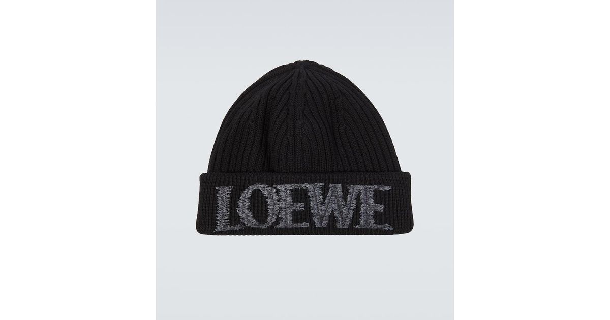 Loewe Logo Wool Beanie in Black for Men | Lyst