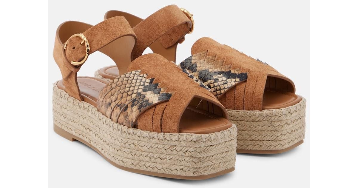 Ulla Johnson Elsa Snake-Effect Leather Espadrilles in Brown | Lyst