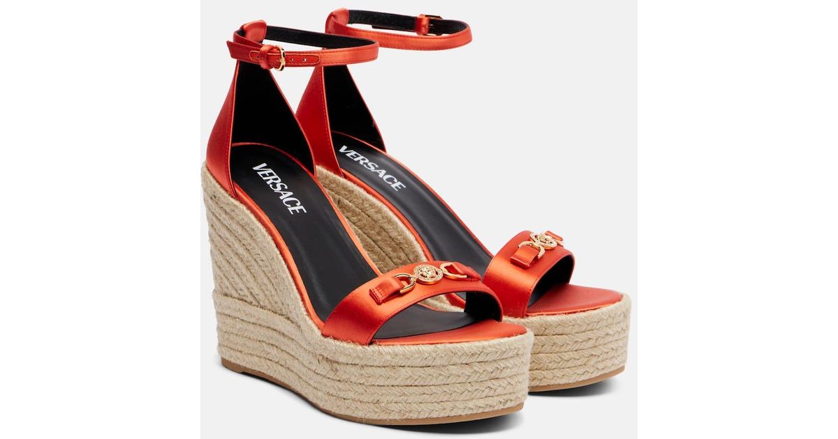 Versace Medusa '95 Satin Espadrille Wedges in Pink | Lyst