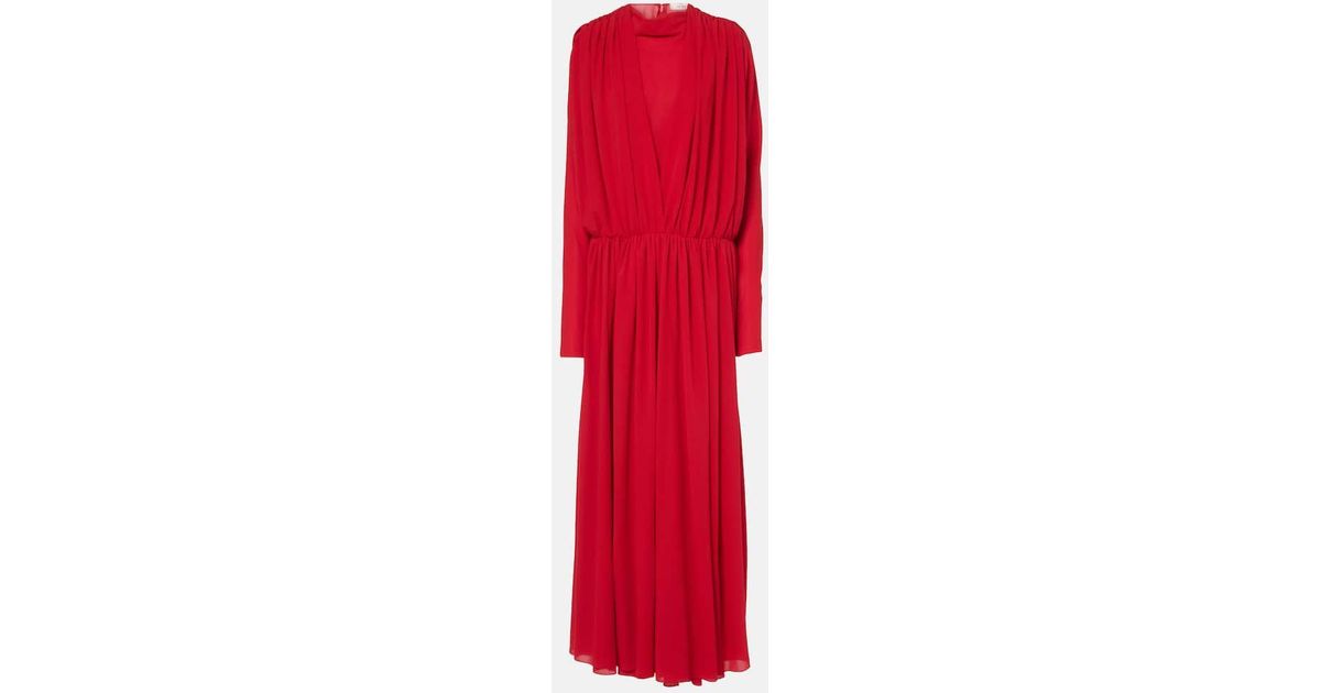 The Row Erald Draped Silk-Blend Gown in Red | Lyst