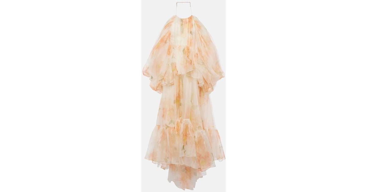 Zimmermann Natura Floral Silk Organza Midi Dress in Natural | Lyst