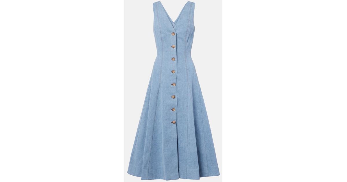 Veronica Beard Lou Pleated Denim Midi Dress in Blue | Lyst
