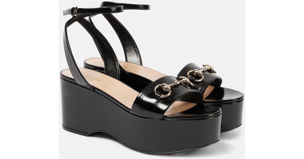 Gucci Horsebit Leather Platform Sandals in Black | Lyst