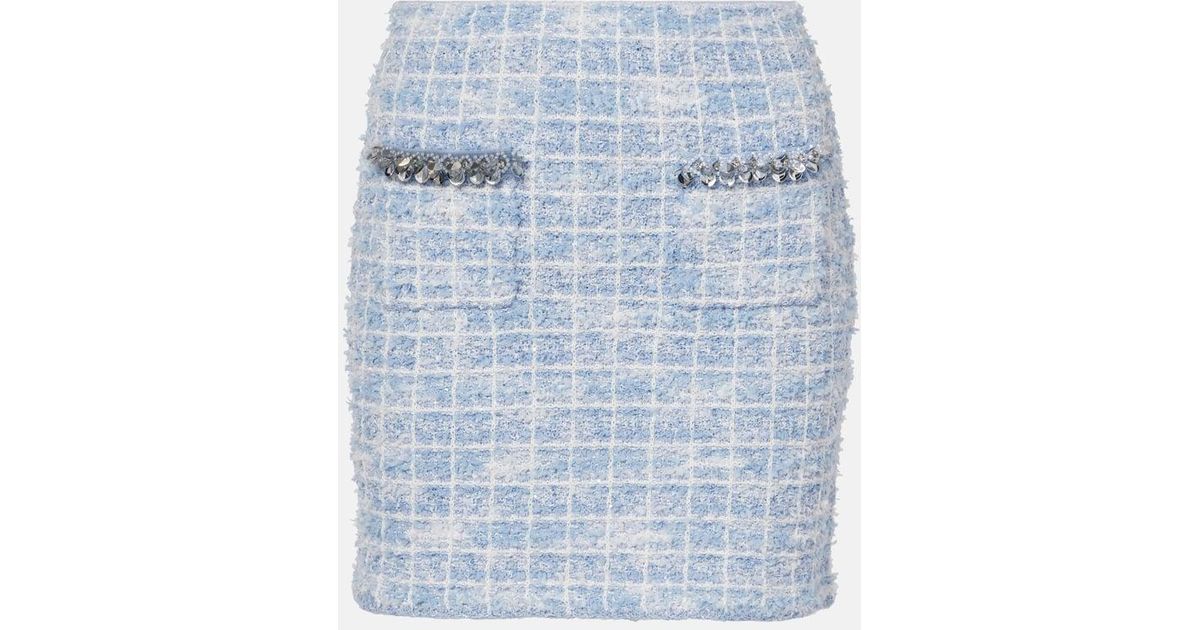 Self-Portrait Checked Embellished Tweed Miniskirt in Blue | Lyst