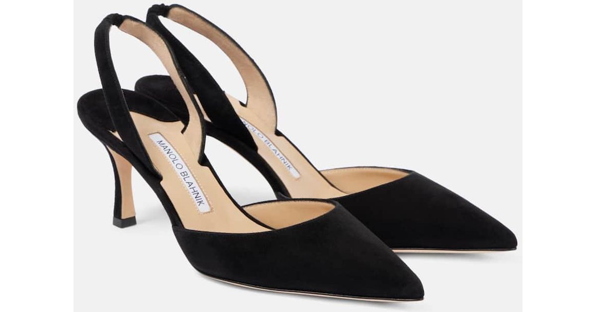 Manolo Blahnik Carolyne 70 Suede Slingback Pumps in Black | Lyst