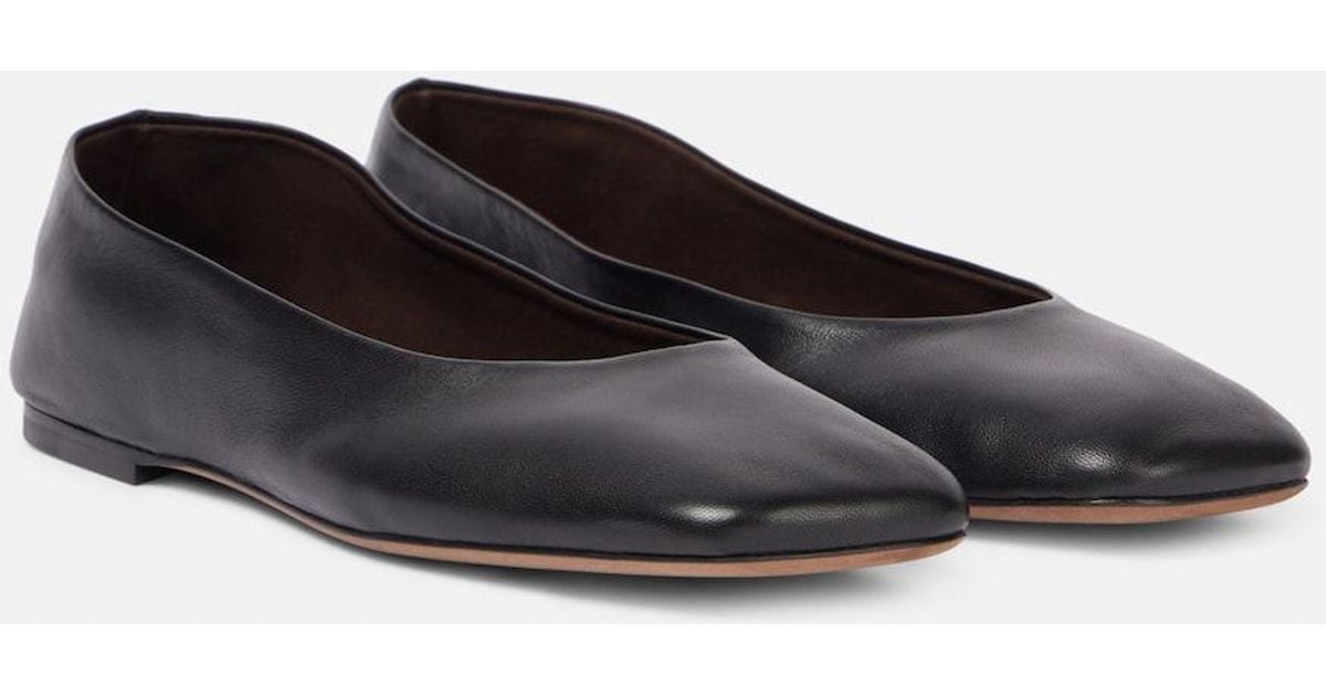 The Row Square Leather Ballet Flats in Black | Lyst