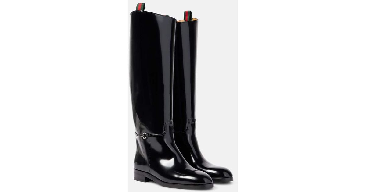 Gucci Polished Leather Knee-High Boots in Black | Lyst