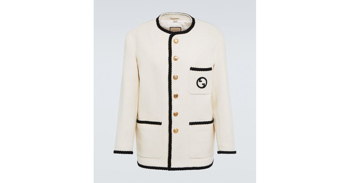 Gucci Embroidered Tweed Jacket in White for Men | Lyst