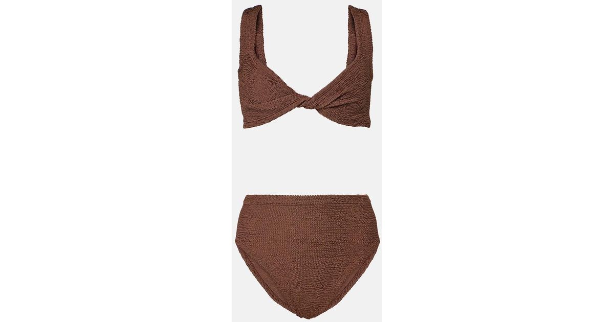 Hunza G Jamie Gathered Bikini in Brown | Lyst
