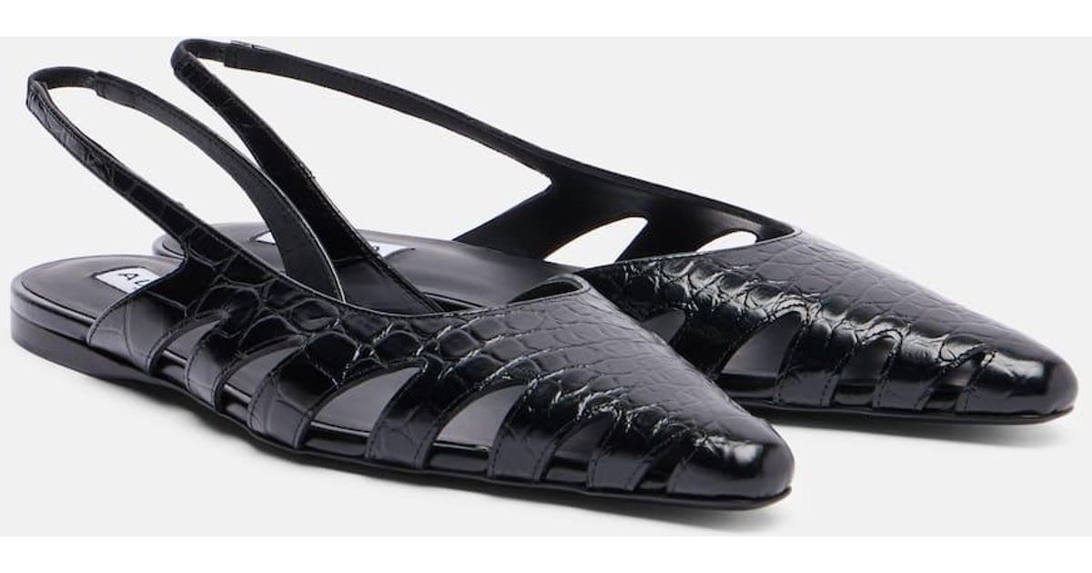 Alaïa Croc-Effect Leather Slingback Flats in Blue | Lyst