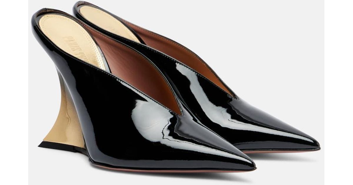 Paris Texas Nina 105 Patent Leather Wedge Mules in Brown | Lyst UK