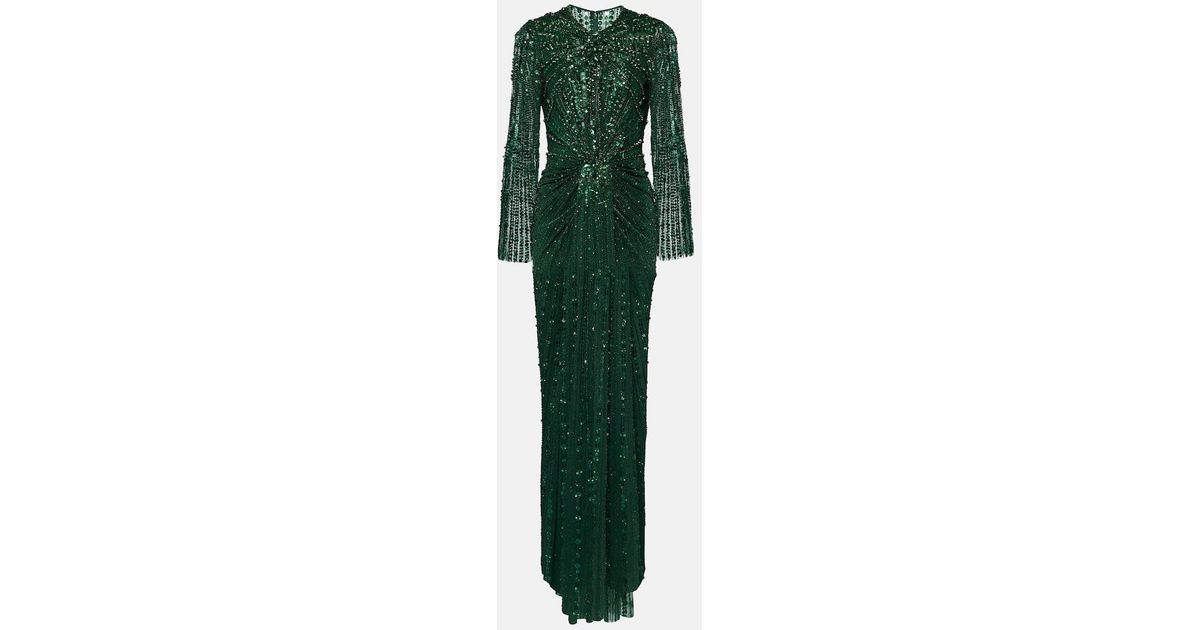 Jenny Packham Anja Sequined Gown in Green | Lyst