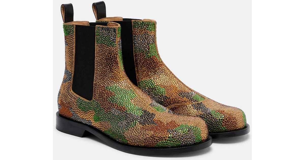 JW Anderson Camouflage Embellished Suede Chelsea Boots in Green | Lyst
