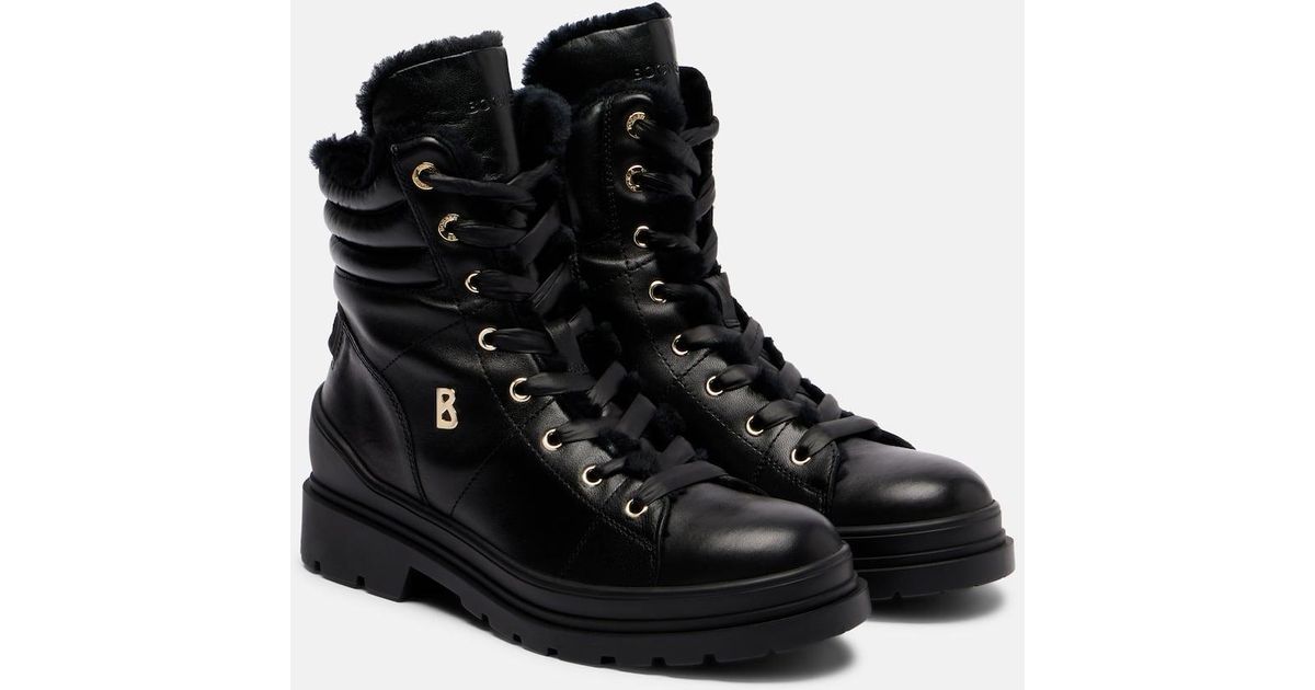 Bogner St Moritz Leather Lace-Up Boots in Black | Lyst UK