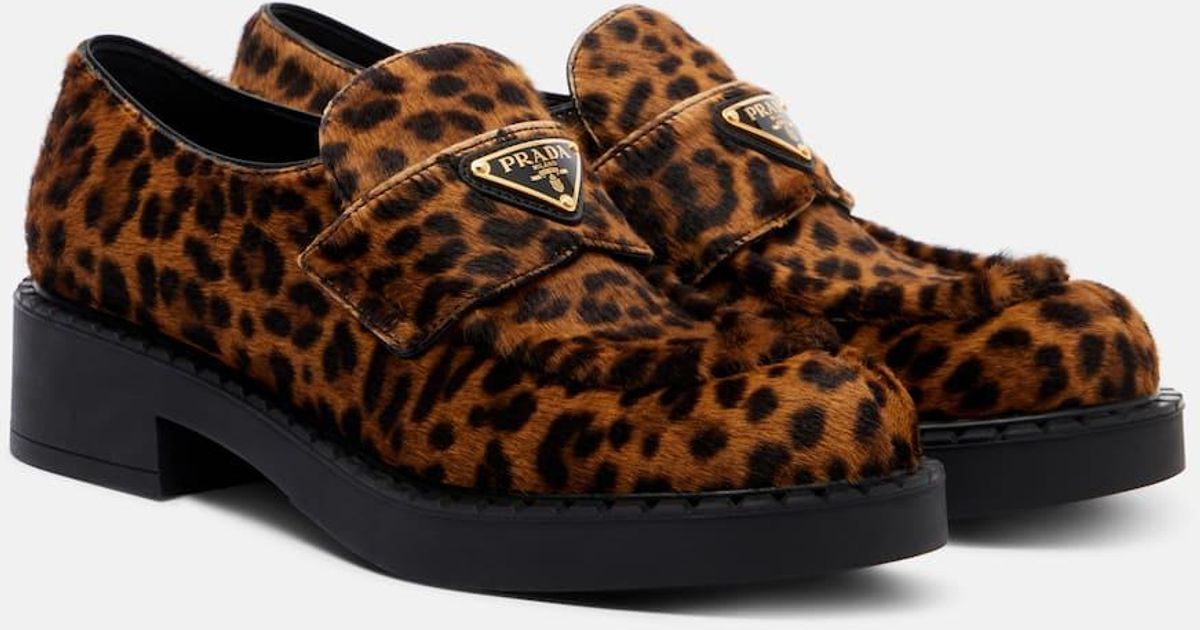 Prada Chocolate Leopard-Print Calf Hair Loafers in Brown | Lyst