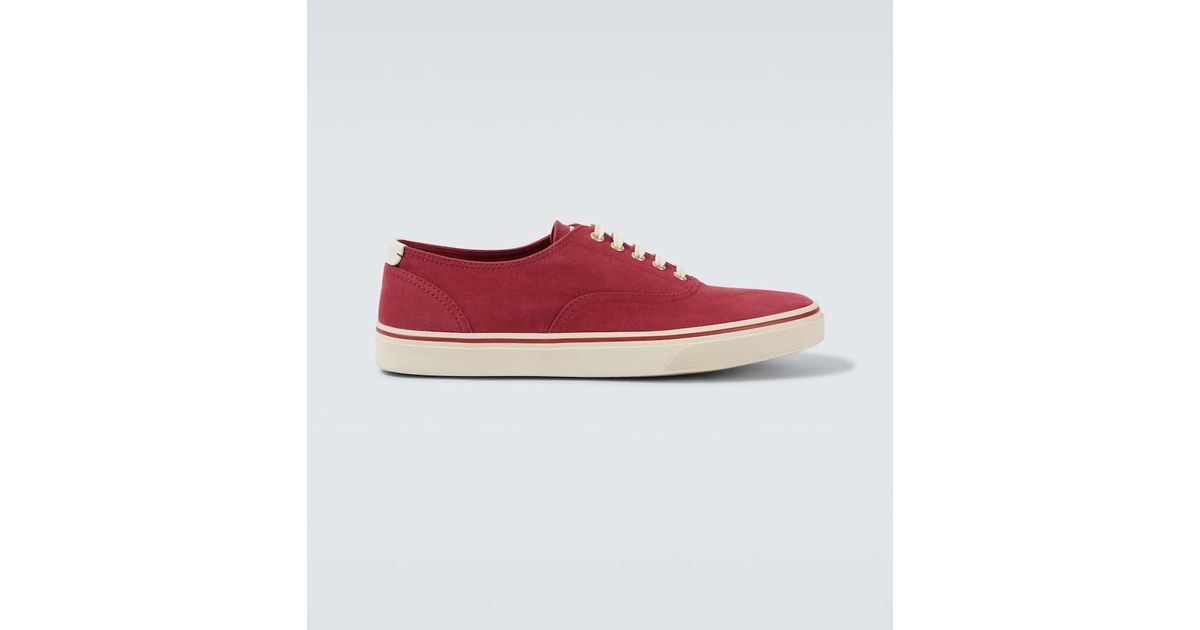 Brunello Cucinelli Leather-Trimmed Canvas Sneakers in Red for Men | Lyst