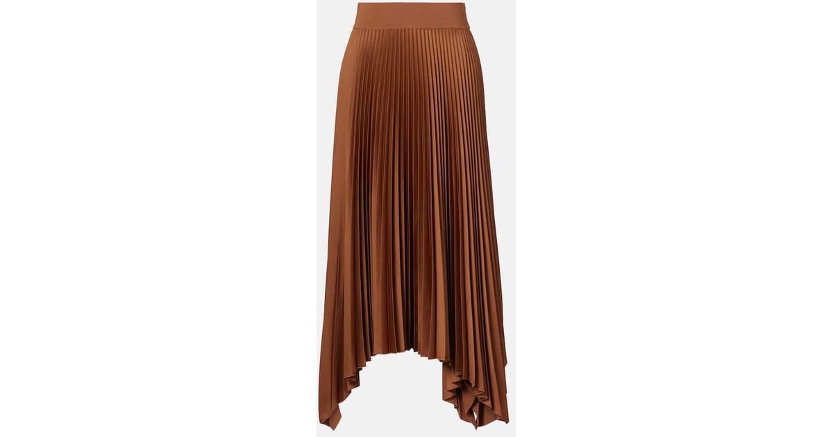 JOSEPH Ade Plisse Asymmetric Crepe Midi Skirt in Brown | Lyst UK